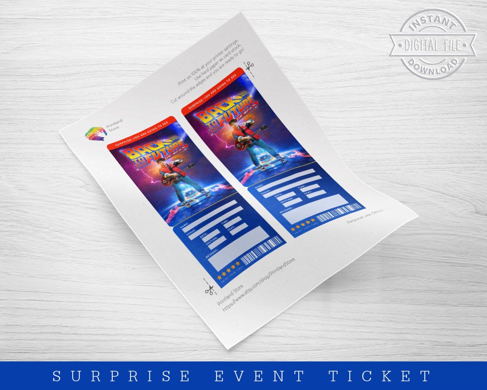 Printable Back to the Future Broadway Surprise Ticket︱musical Theatre ...