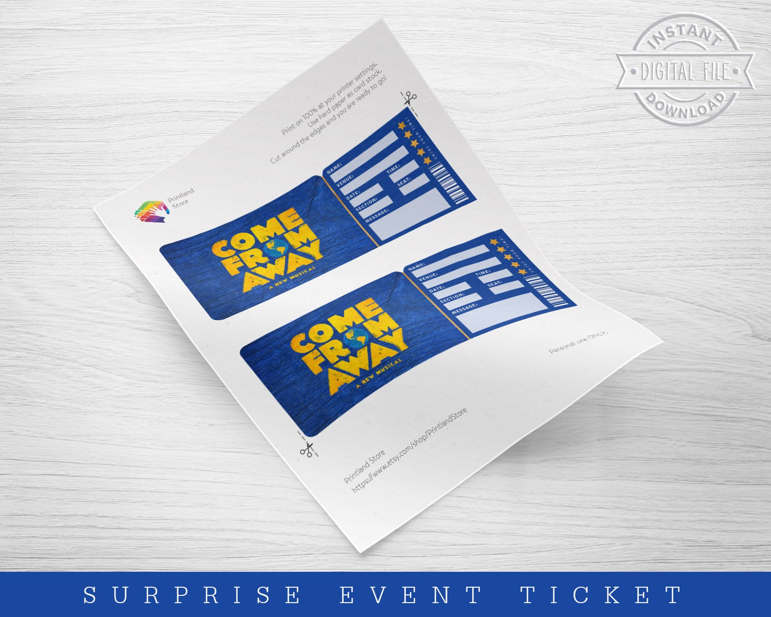 Printable COME FROM AWAY Broadway Surprise Ticket︱musical Theatre ...