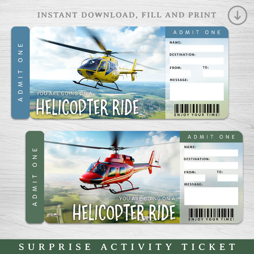 Digital HELICOPTER RIDE Surprise Gift Ticket, Helicopter Tour Gift ...