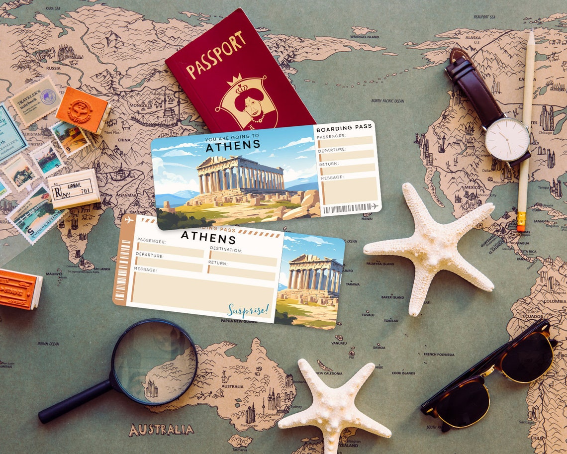 Digital ATHENS Trip Surprise Gift Ticket︱greece Boarding Pass︱printable ...