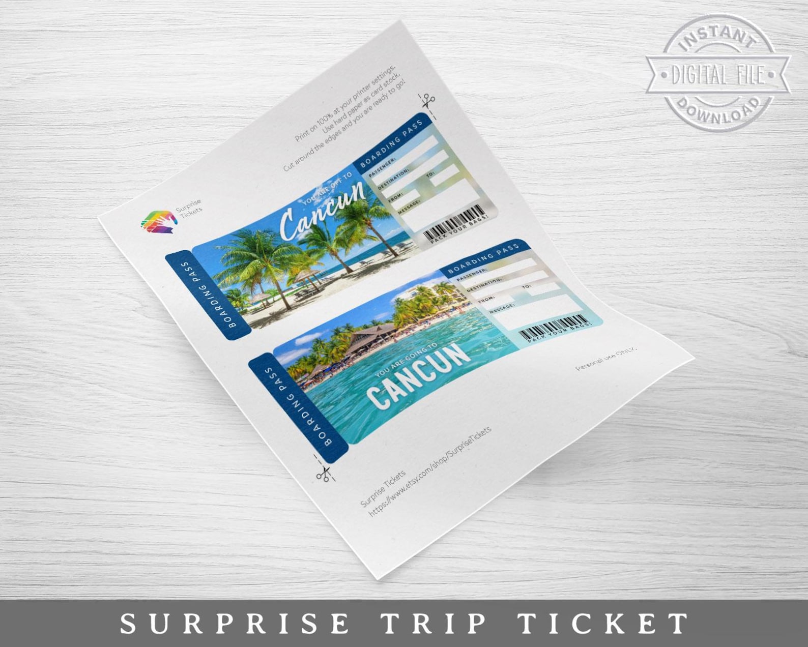 Digital CANCUN Trip Surprise Gift Ticket︱mexico Boarding Pass︱printable ...