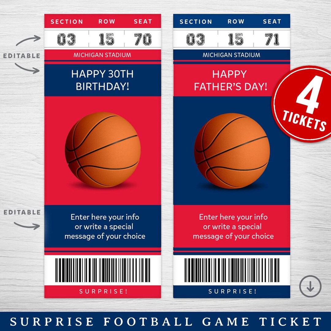 Printable Washington Game Surprise Gift Ticket | Basketball Game Reveal ...