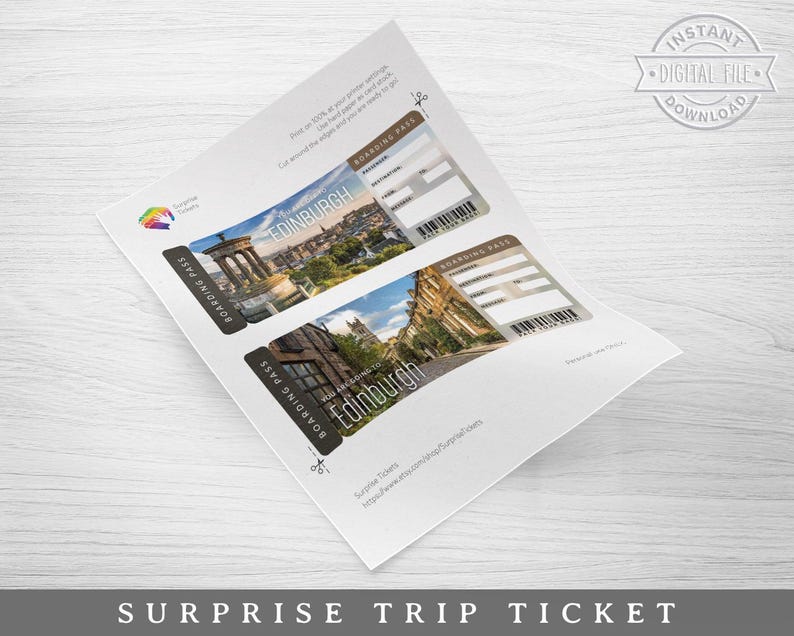 Digital EDINBURGH Trip Surprise Gift Ticket︱scotland Boarding Pass ...