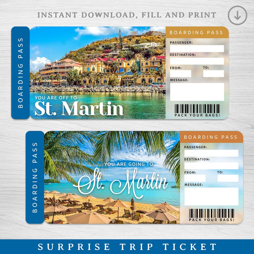 Digital St Martin Surprise Trip Gift Ticket, Printable Saint Martin ...