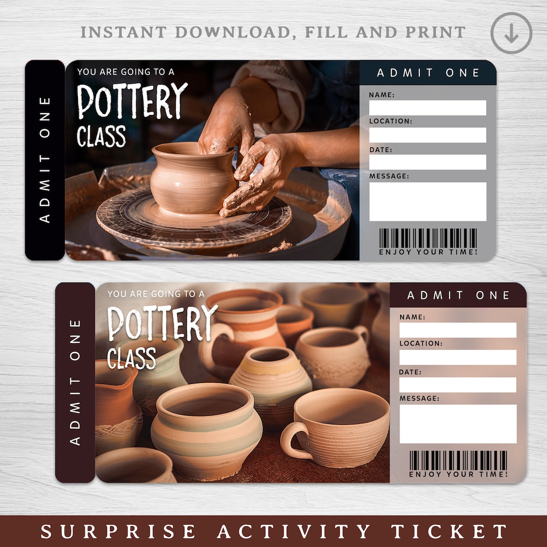 Digital Pottery Class Surprise Ticket, Ceramics Class Voucher Surprise ...