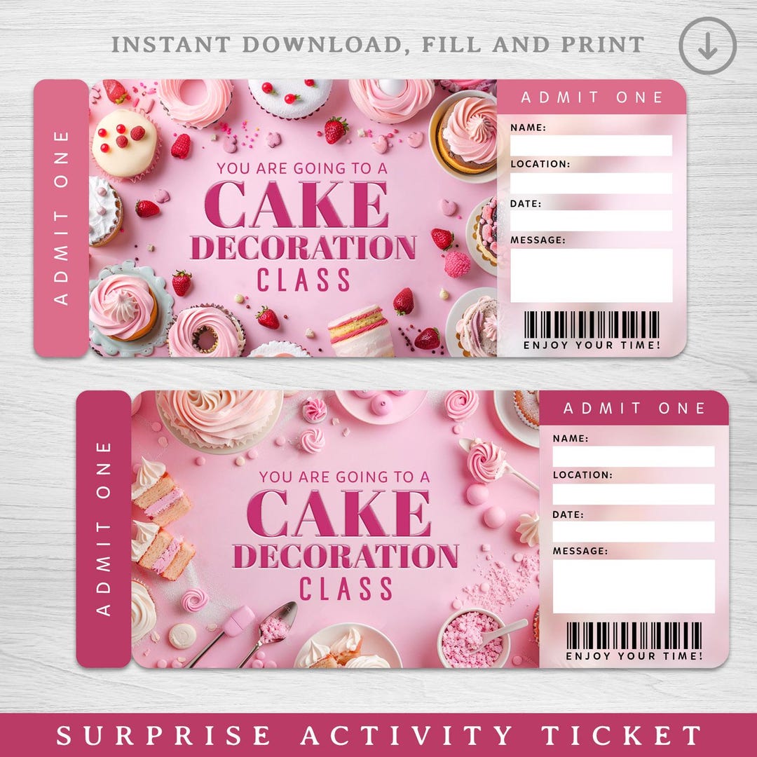 Digital Cake Decoration Class Surprise Ticket, Baking Class Voucher ...