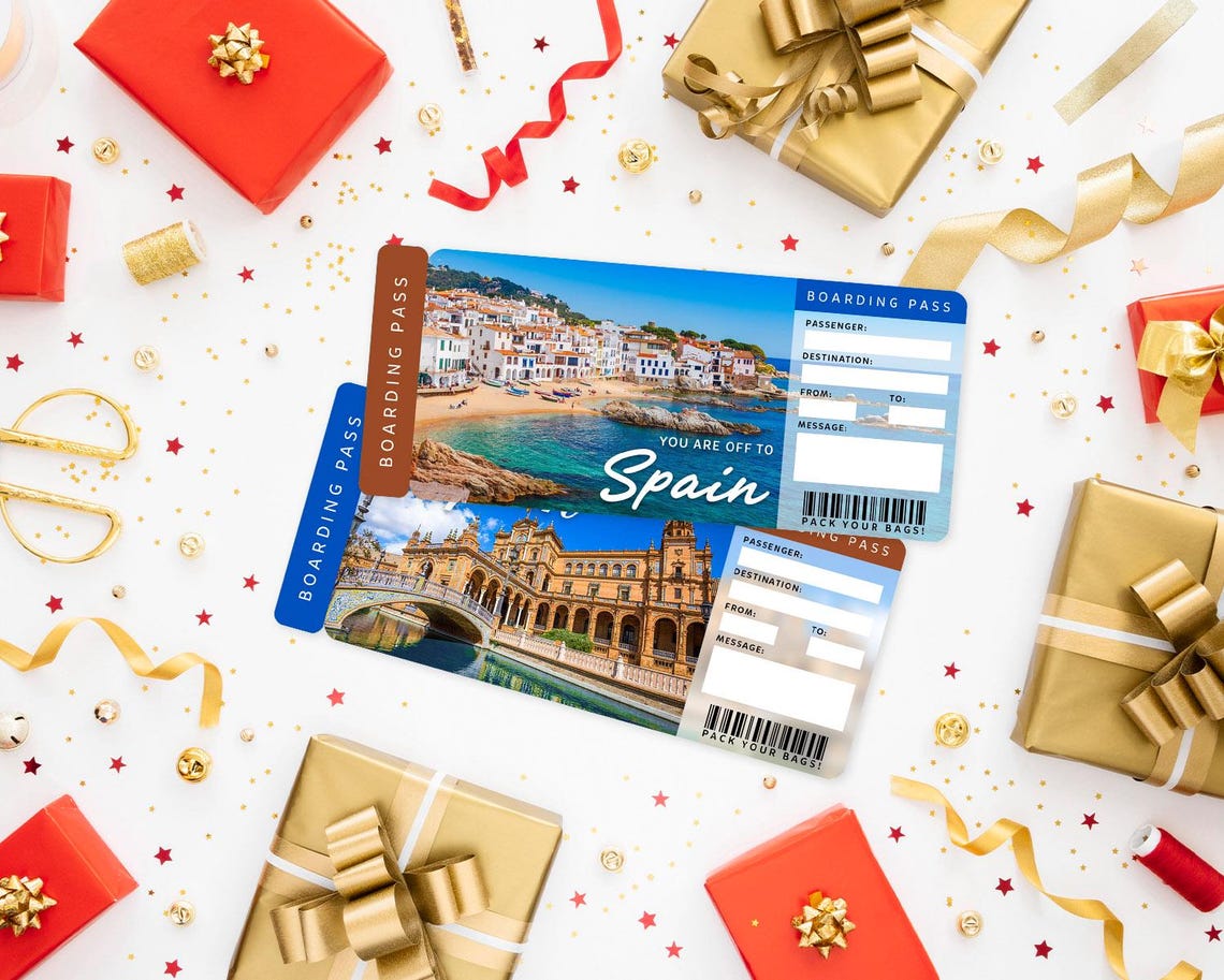 Printable SPAIN Trip Surprise Gift Ticket︱printable Boarding Pass ...