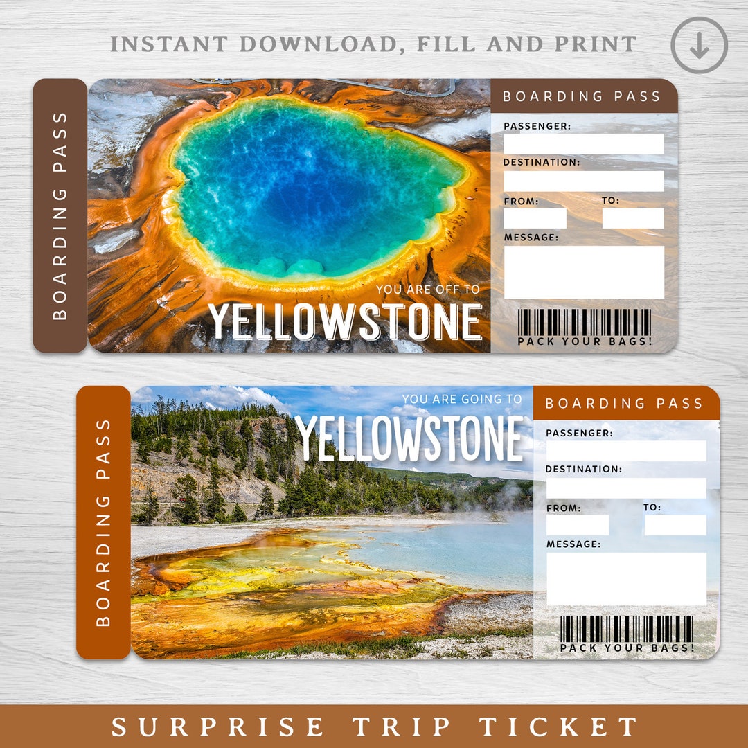 Digital Yellowstone Trip Surprise Gift Ticket︱printable Boarding Pass ...