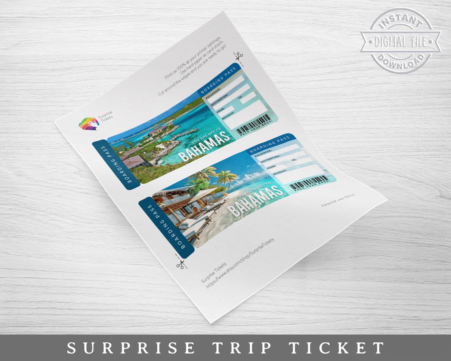 Digital BAHAMAS Trip Surprise Gift Ticket︱vacation Boarding Pass ...