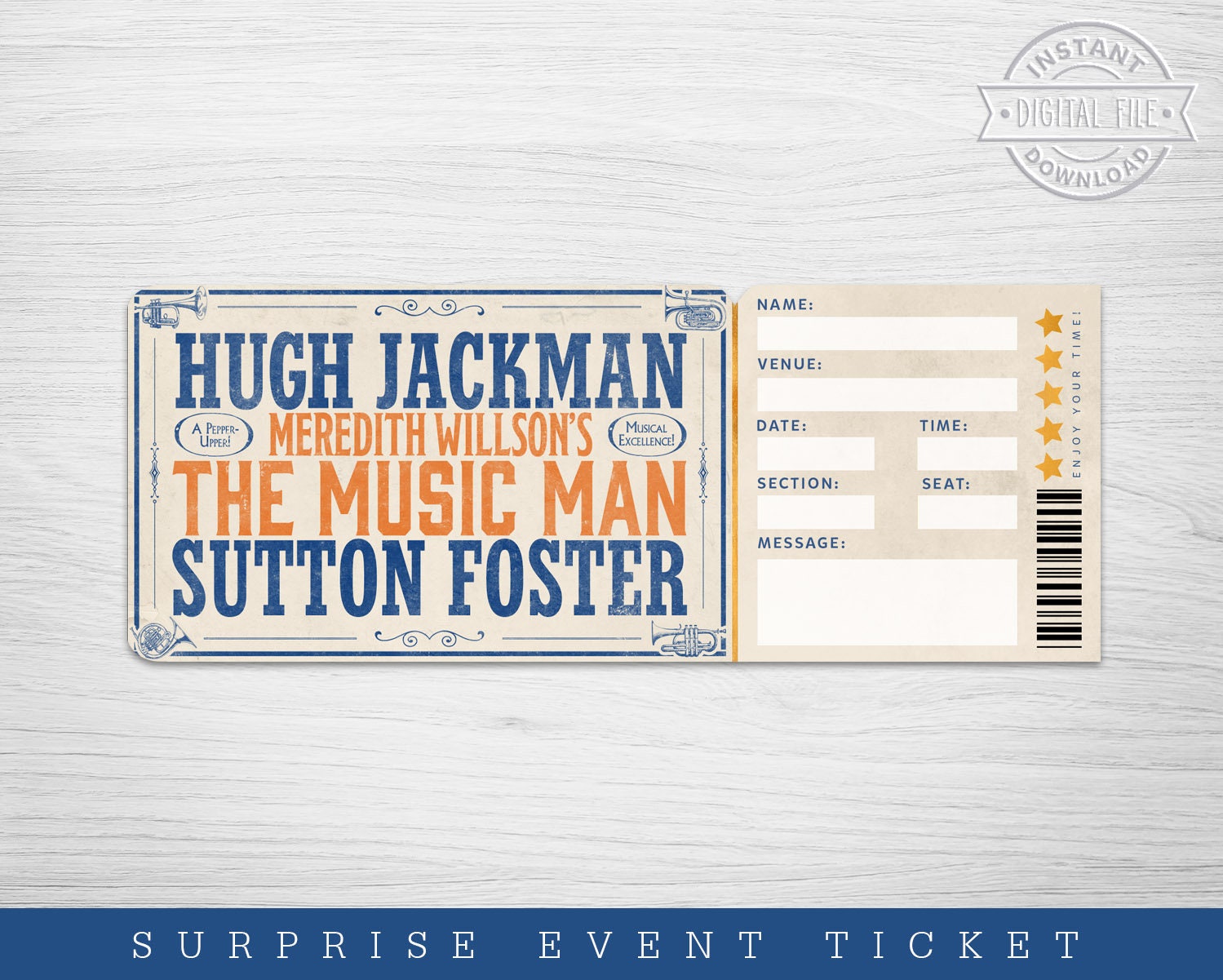 Printable the Music Man Broadway Surprise Ticket, Music Man the Musical ...