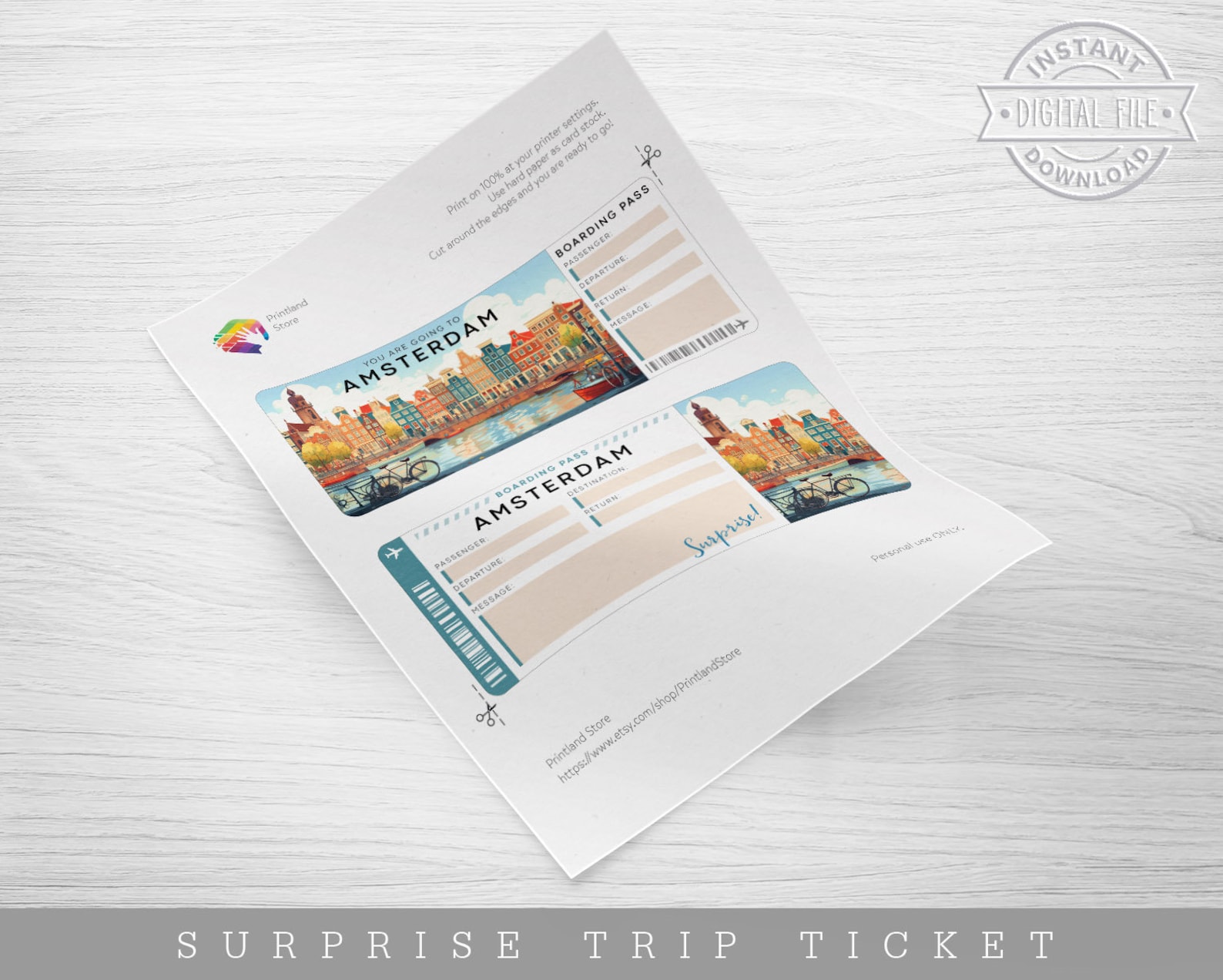 Digital AMSTERDAM Surprise Trip Ticket, HOLLAND Printable Boarding Pass ...