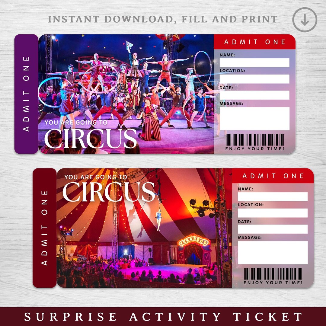 Printable Circus Surprise Ticket︱experience Gift Voucher - Etsy