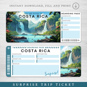 Digital COSTA RICA Surprise Trip Ticket, Costa Rica Printable Boarding ...