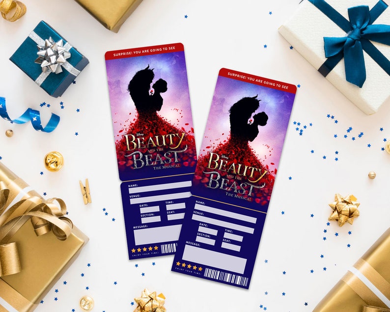 Printable Beauty and Beast Broadway Surprise Ticket, Beauty and Beast ...