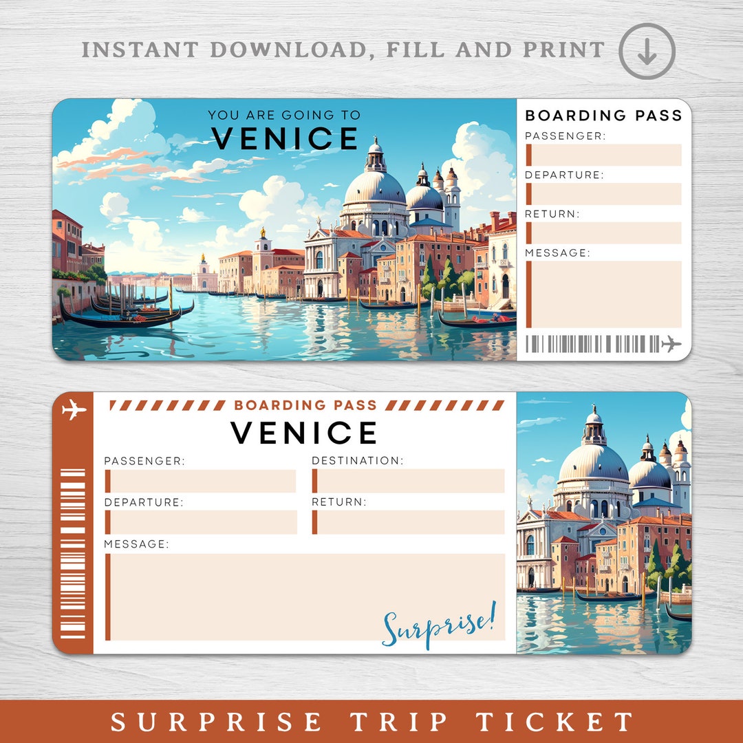 Digital VENICE Surprise Trip Gift Ticket, VENICE Printable Boarding ...