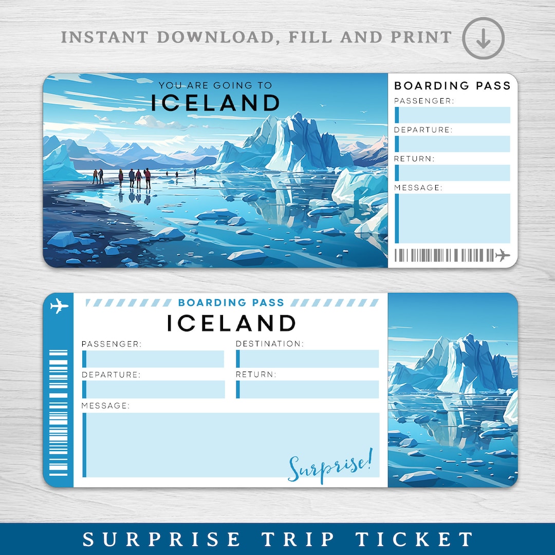 Digital ICELAND Surprise Trip Ticket, ICELAND Printable Boarding Pass ...