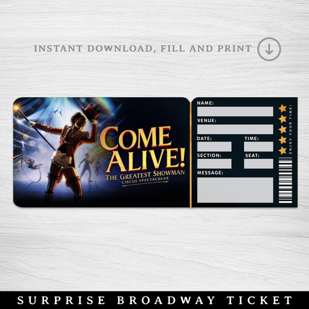 Printable Come Alive! Broadway Surprise Ticket︱musical Theatre Ticket ...