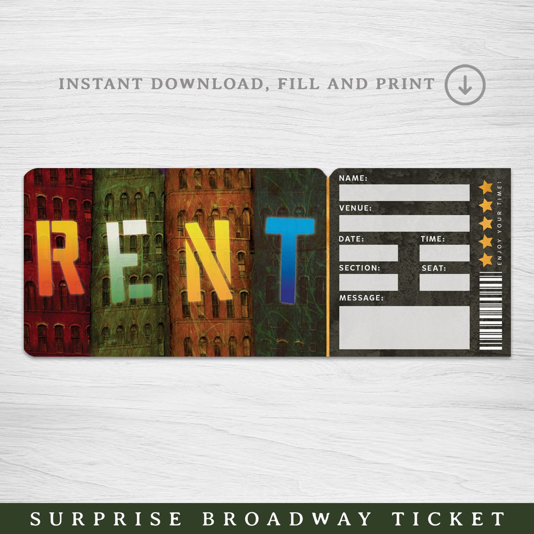 Printable RENT Broadway Surprise Ticket︱musical Theatre Ticket︱event ...