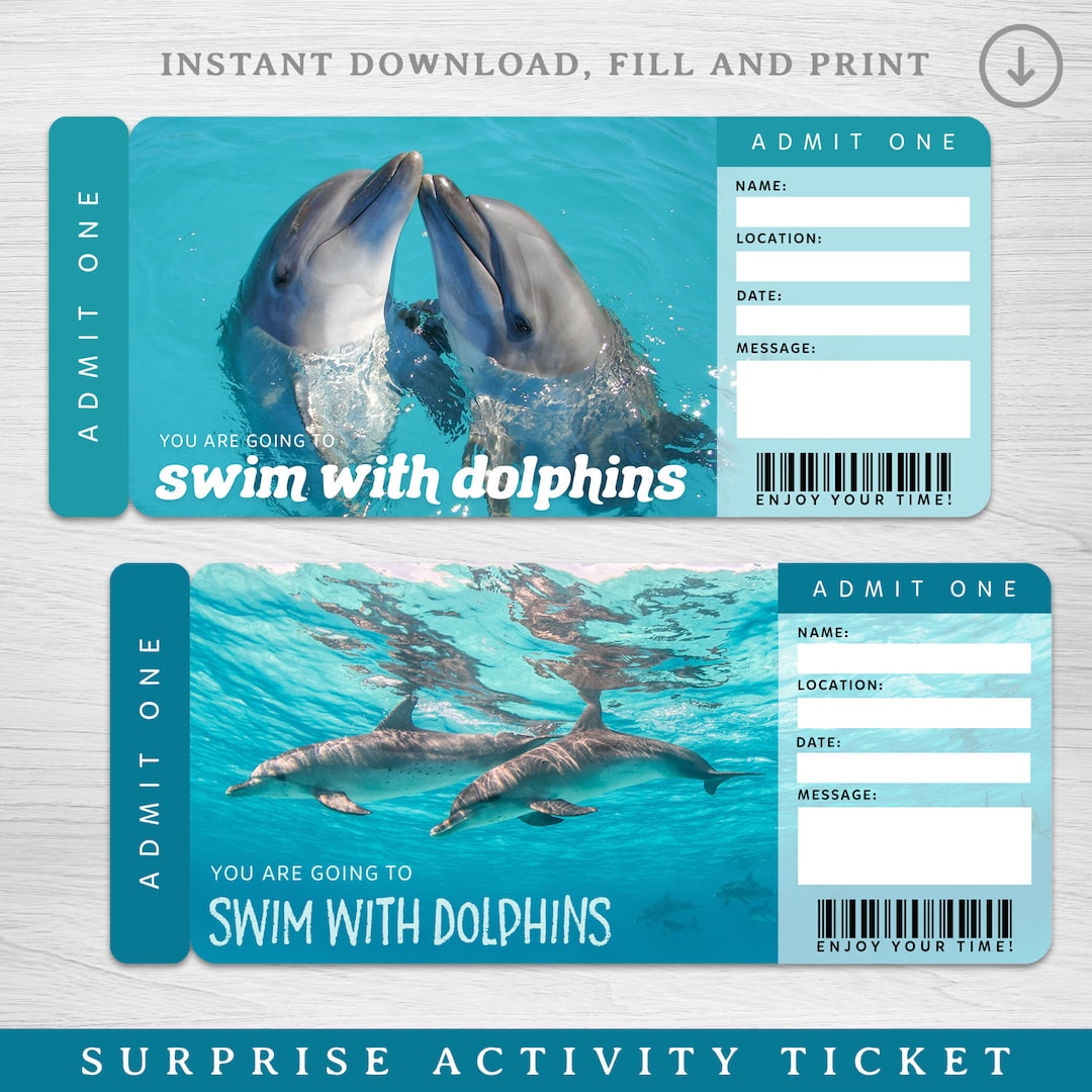 Printable Swim With DOLPHINS Surprise Ticket︱dolphin Encounter Gift ...