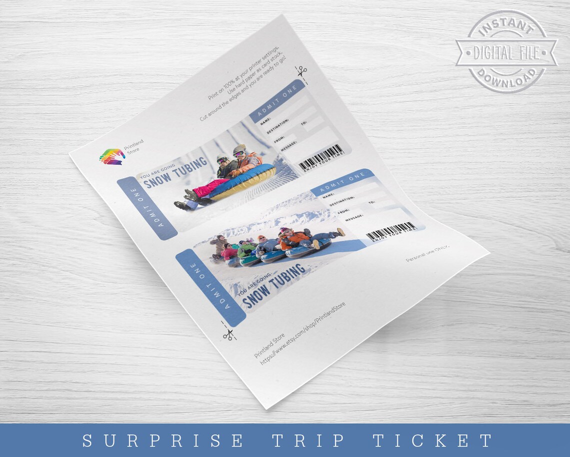 Printable Snow Tubing Surprise Ticket︱experience Gift Voucher - Etsy