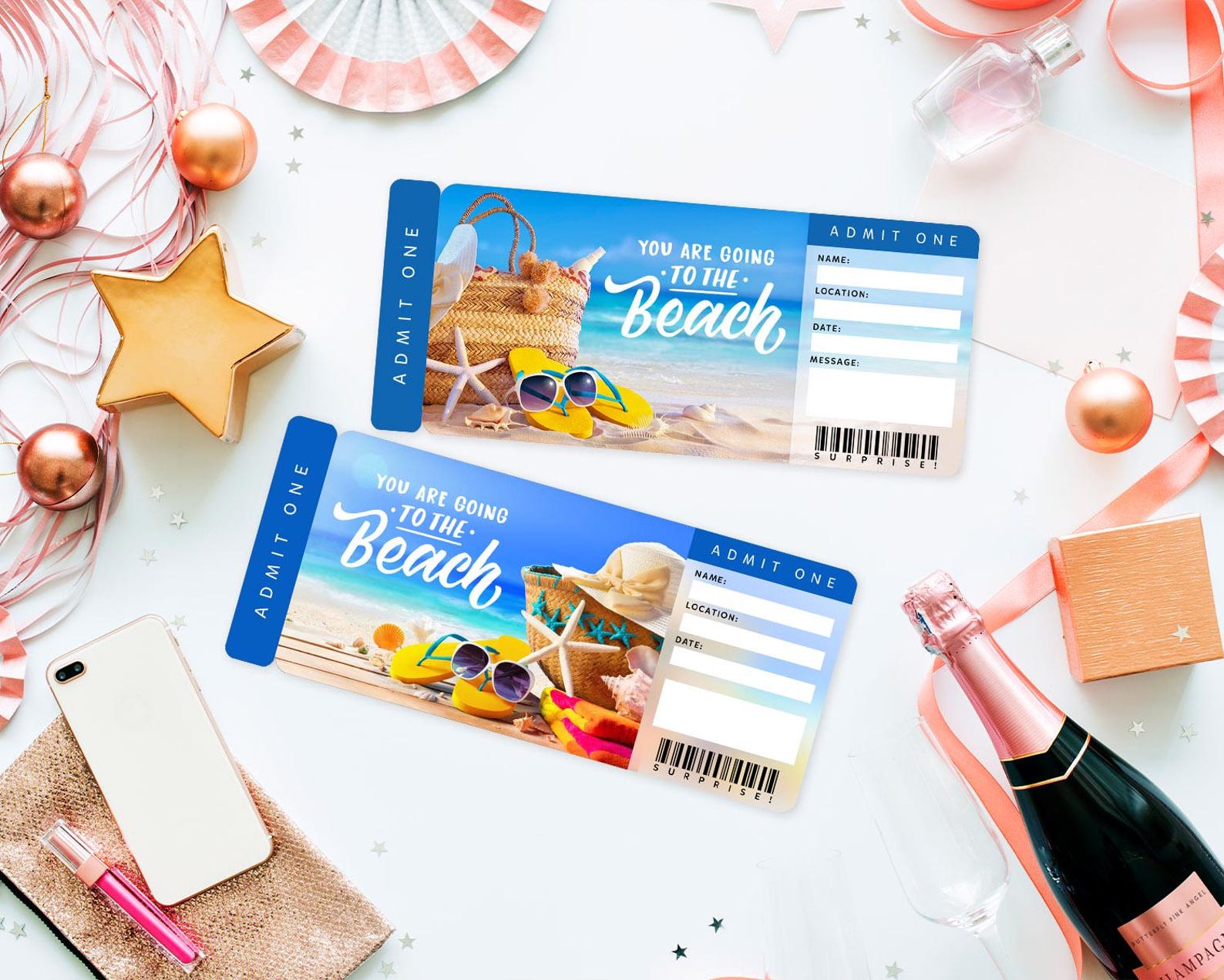 Printable Beach Surprise Ticket︱vacation Gift Reveal︱romantic Beach ...