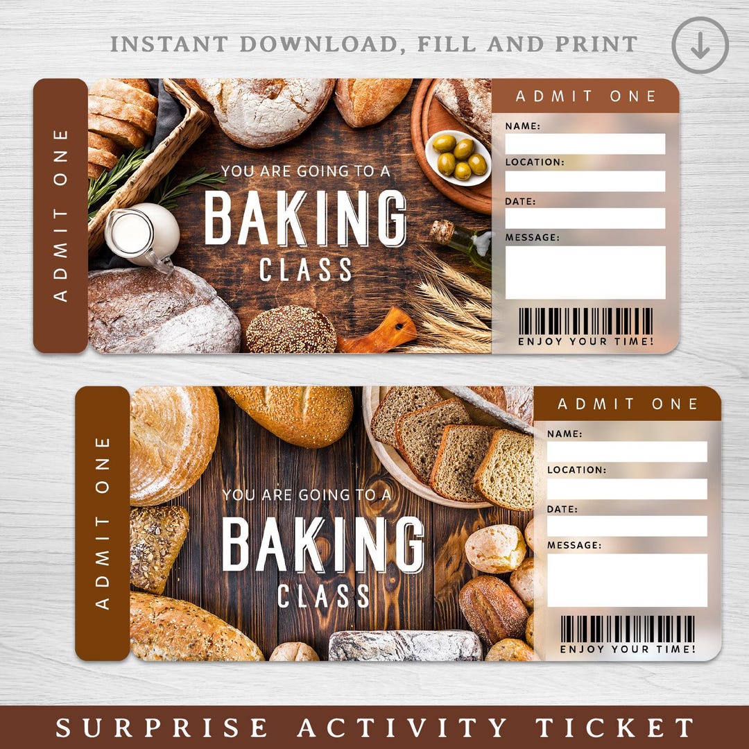 Digital Baking Class Surprise Ticket, Baking Class Voucher Surprise ...