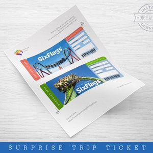 Digital SIX FLAGS Surprise Trip Gift Ticket, Amusement Park Printable ...
