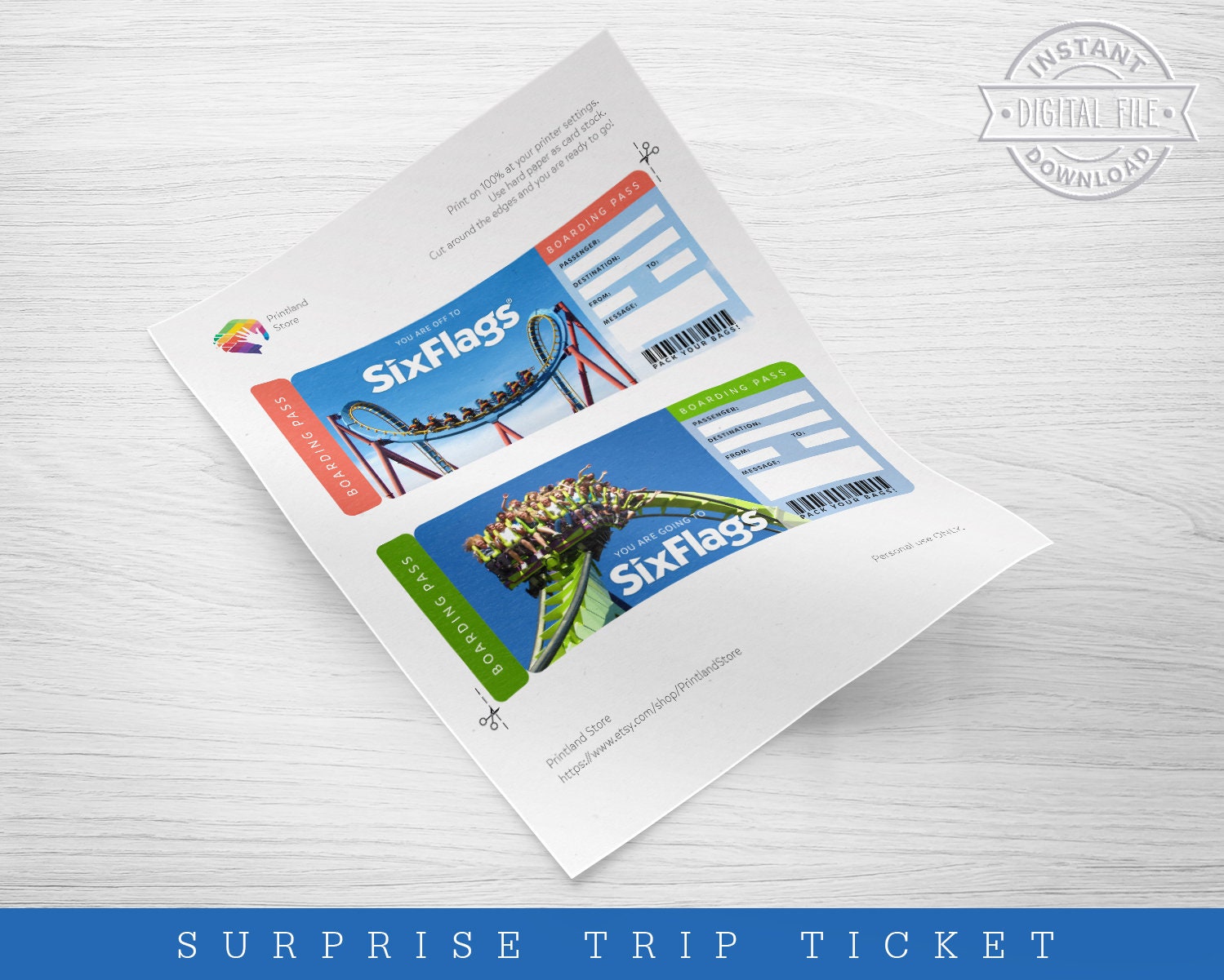 Digital SIX FLAGS Surprise Trip Gift Ticket, Amusement Park Printable ...