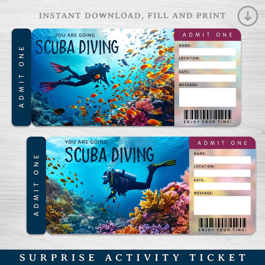 Scuba Diving Gift Ticket, Scuba Diving Voucher, Surprise Ticket Reveal ...