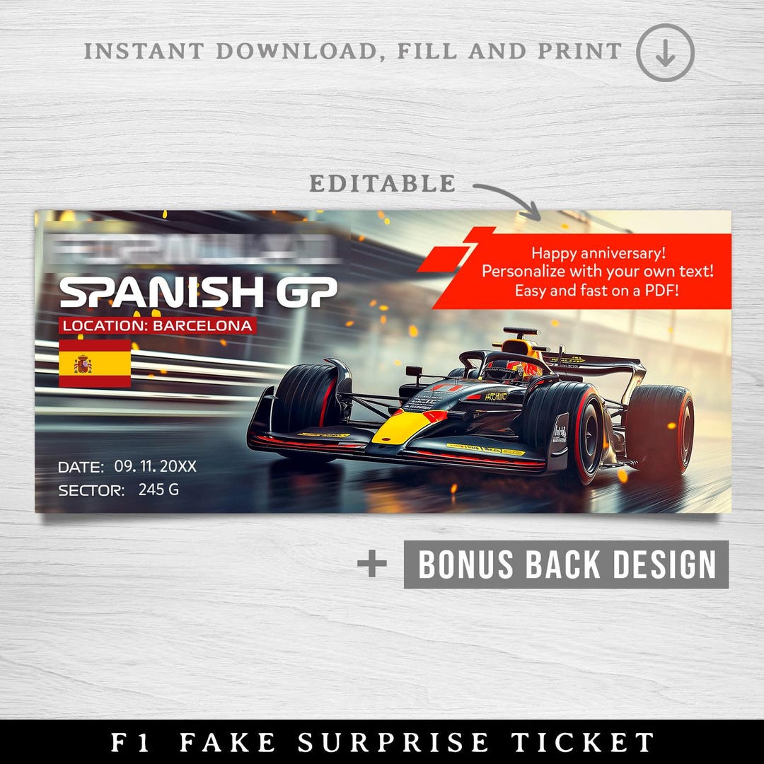 Printable Formula Ticket, Spanish GP Faux Ticket, Editable Spain Race ...