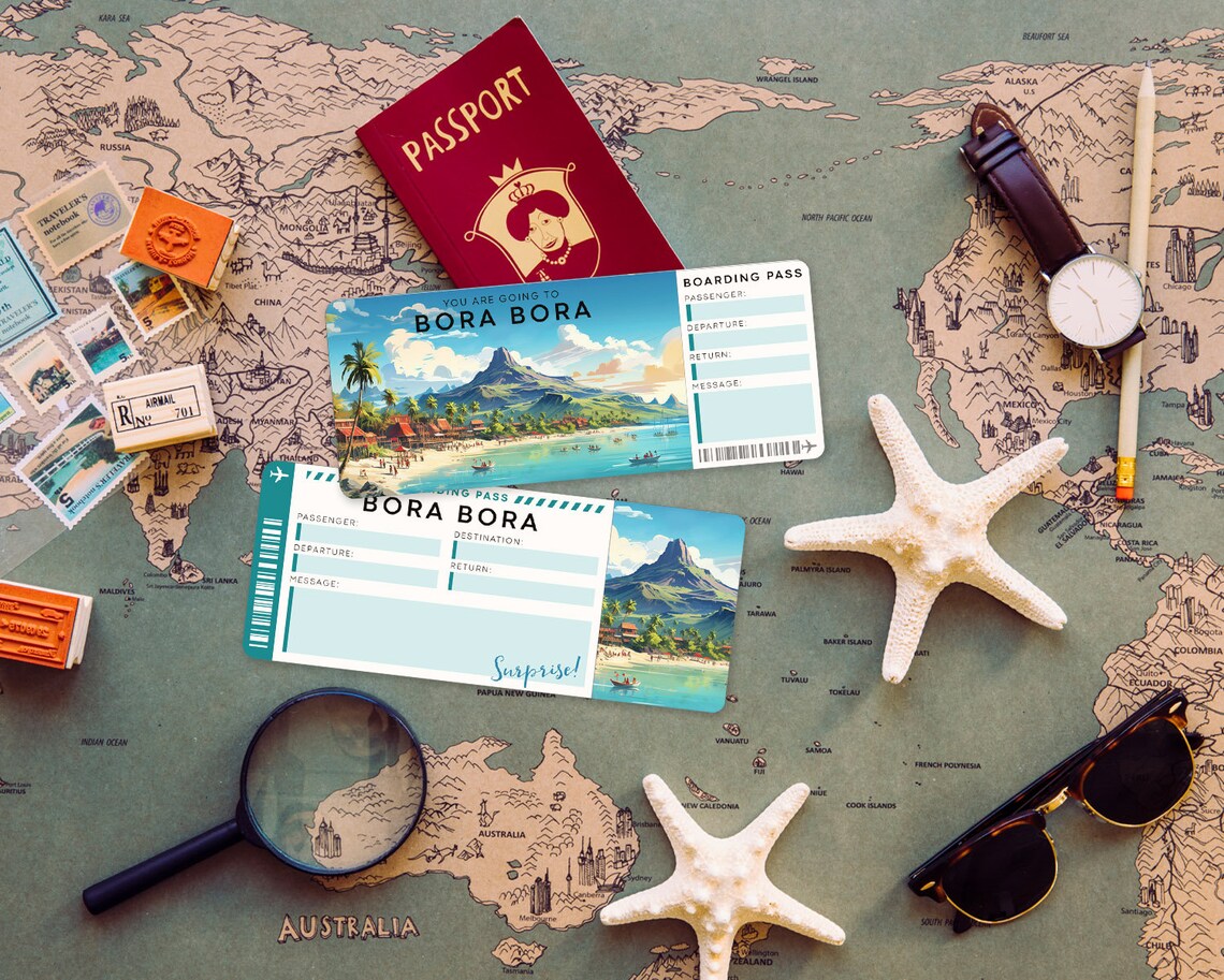 Digital BORA BORA Surprise Trip Gift Ticket, Vacation Printable ...