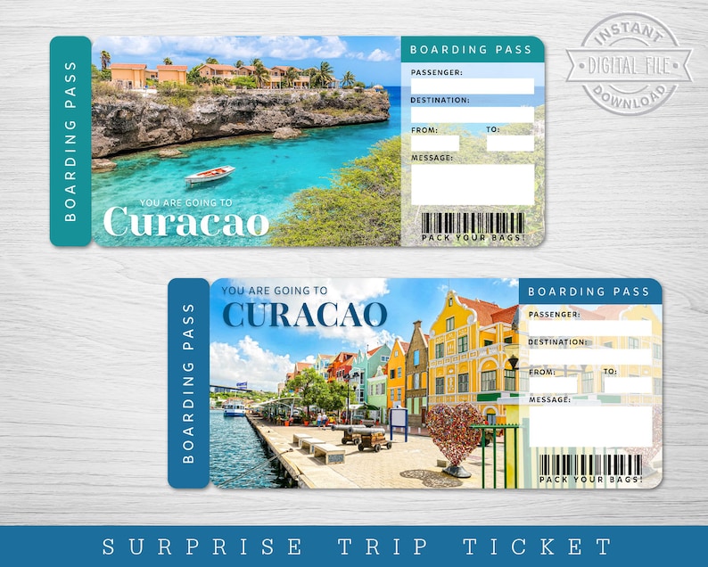 Digital CURACAO Trip Surprise Gift Ticket︱printable Curacao Boarding ...