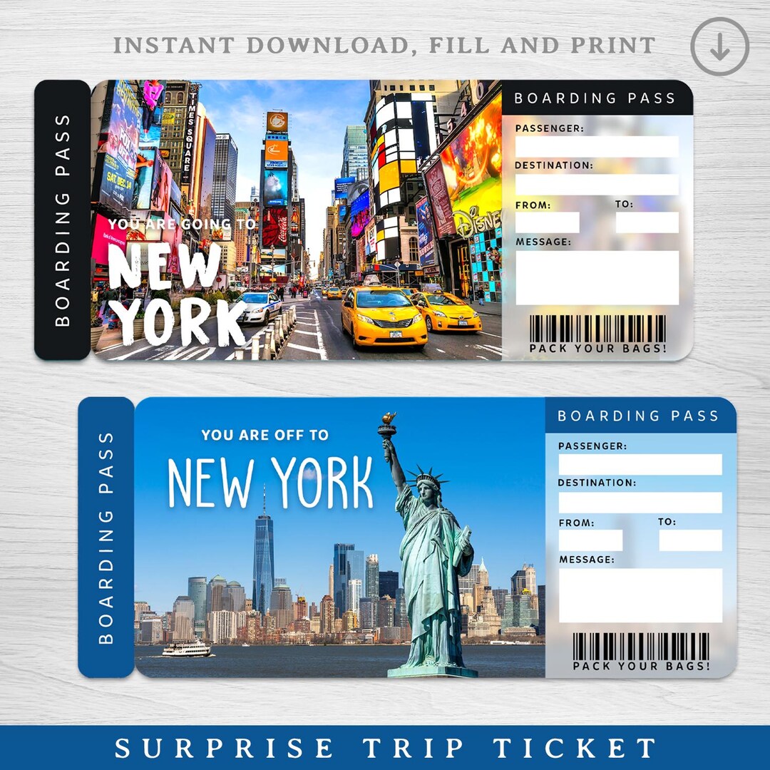 Digital New York Trip Surprise Gift Ticket︱nyc Boarding Pass︱printable ...