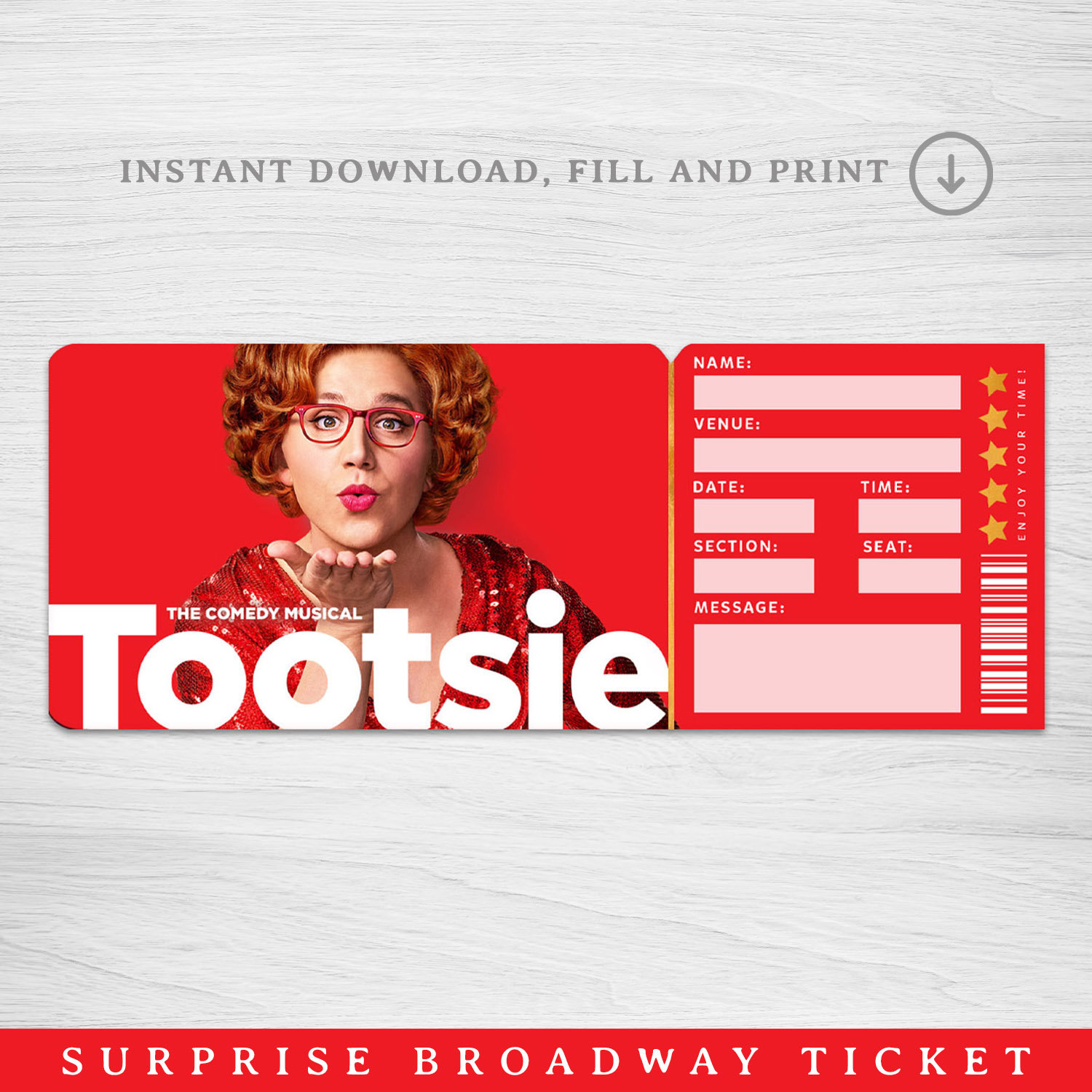 Printable Tootsie Broadway Surprise Ticket︱musical Theatre Ticket︱event ...
