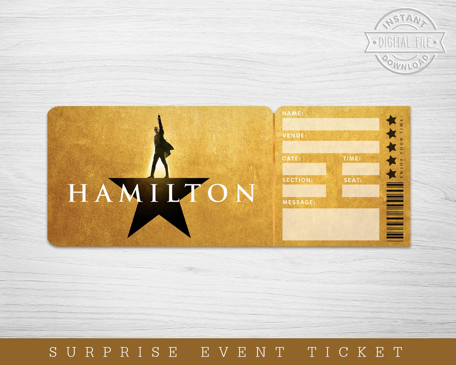Printable Hamilton Broadway Surprise Ticket︱musical Theatre Ticket ...
