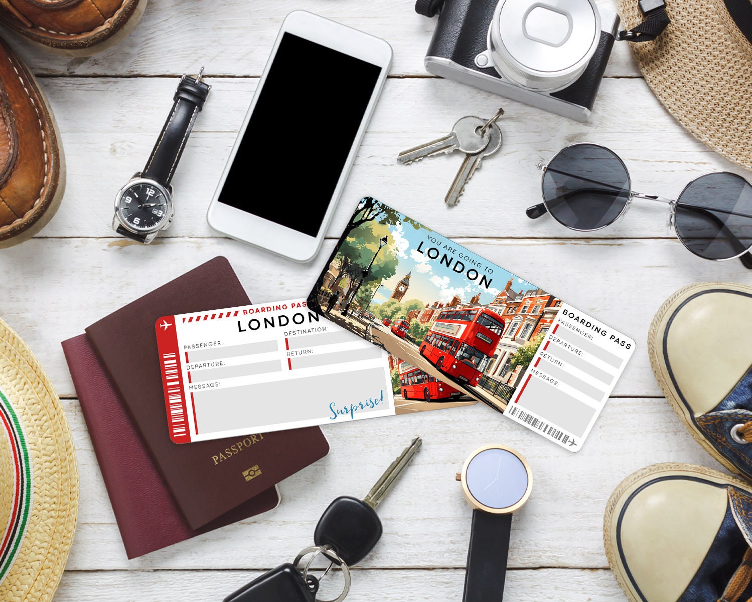 Digital LONDON Surprise Trip Gift Ticket, LONDON Printable Boarding ...