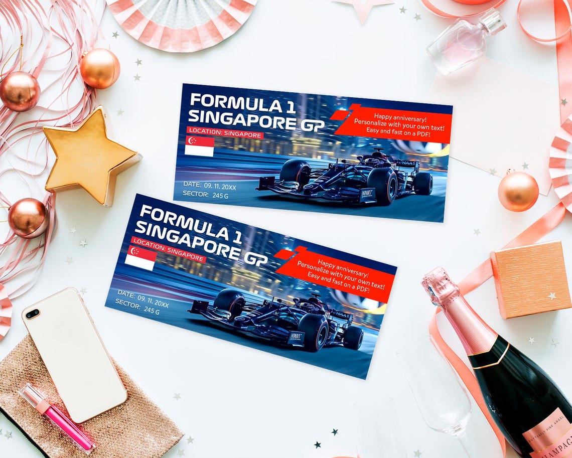 Printable Formula Ticket, Singapore GP Faux Ticket, Editable Race ...