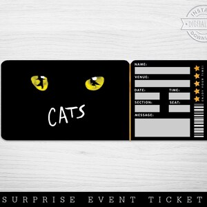 Printable CATS Broadway Surprise Ticket, Cats the Musical Collectible ...
