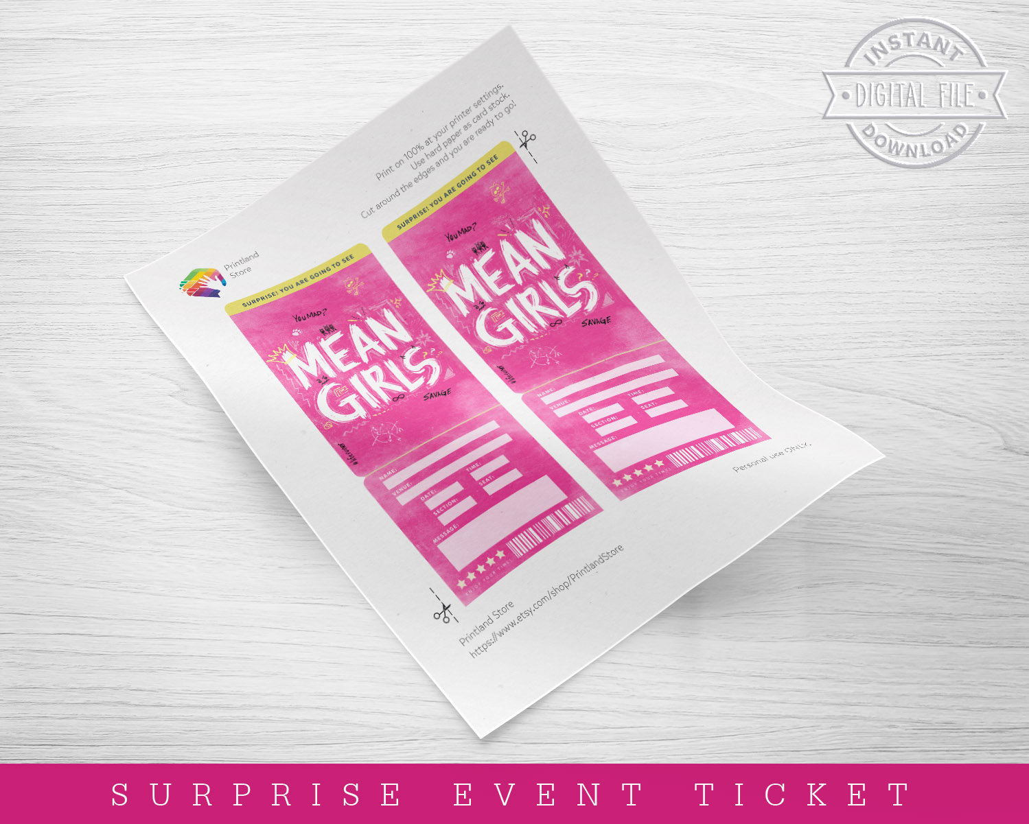 Printable Mean Girls Broadway Surprise Ticket︱musical Theatre Ticket ...