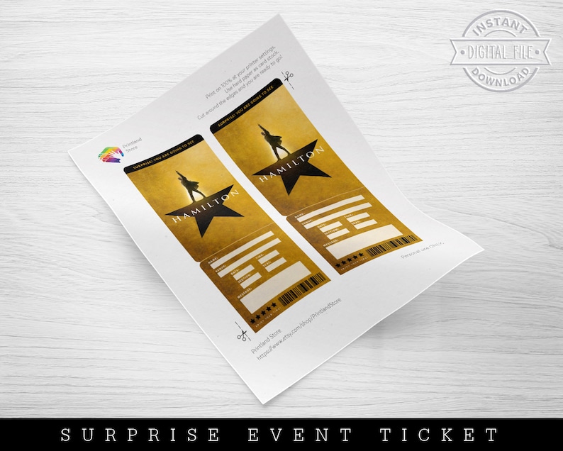 Printable Hamilton Broadway Surprise Ticket, Hamilton the Musical ...