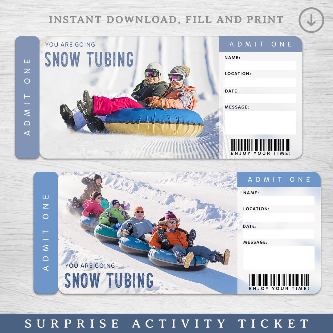 Printable Snow Tubing Surprise Ticket︱experience Gift Voucher - Etsy