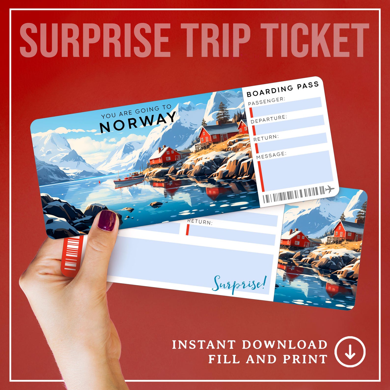 Digital NORWAY Trip Surprise Gift Ticket︱norway Boarding Pass︱printable ...