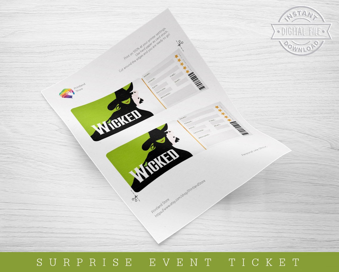 Printable Wicked Broadway Surprise Ticket︱musical Theatre Ticket︱event ...