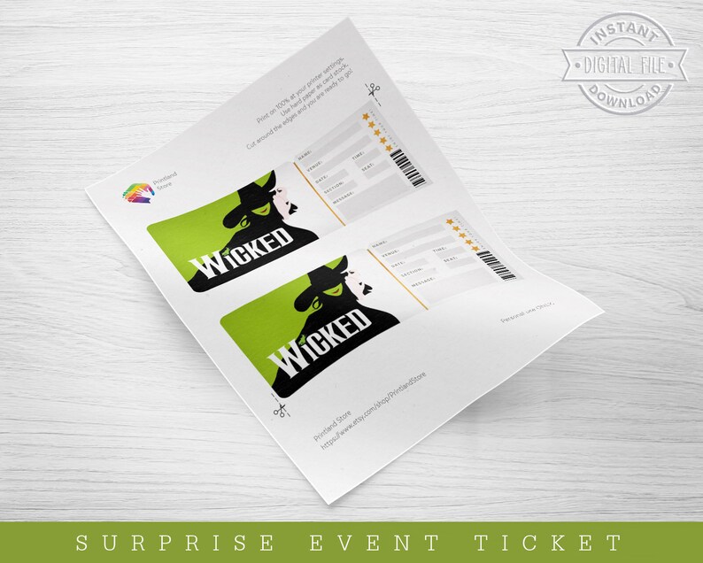 Printable Wicked Broadway Surprise Ticket︱musical Theatre Ticket︱event ...