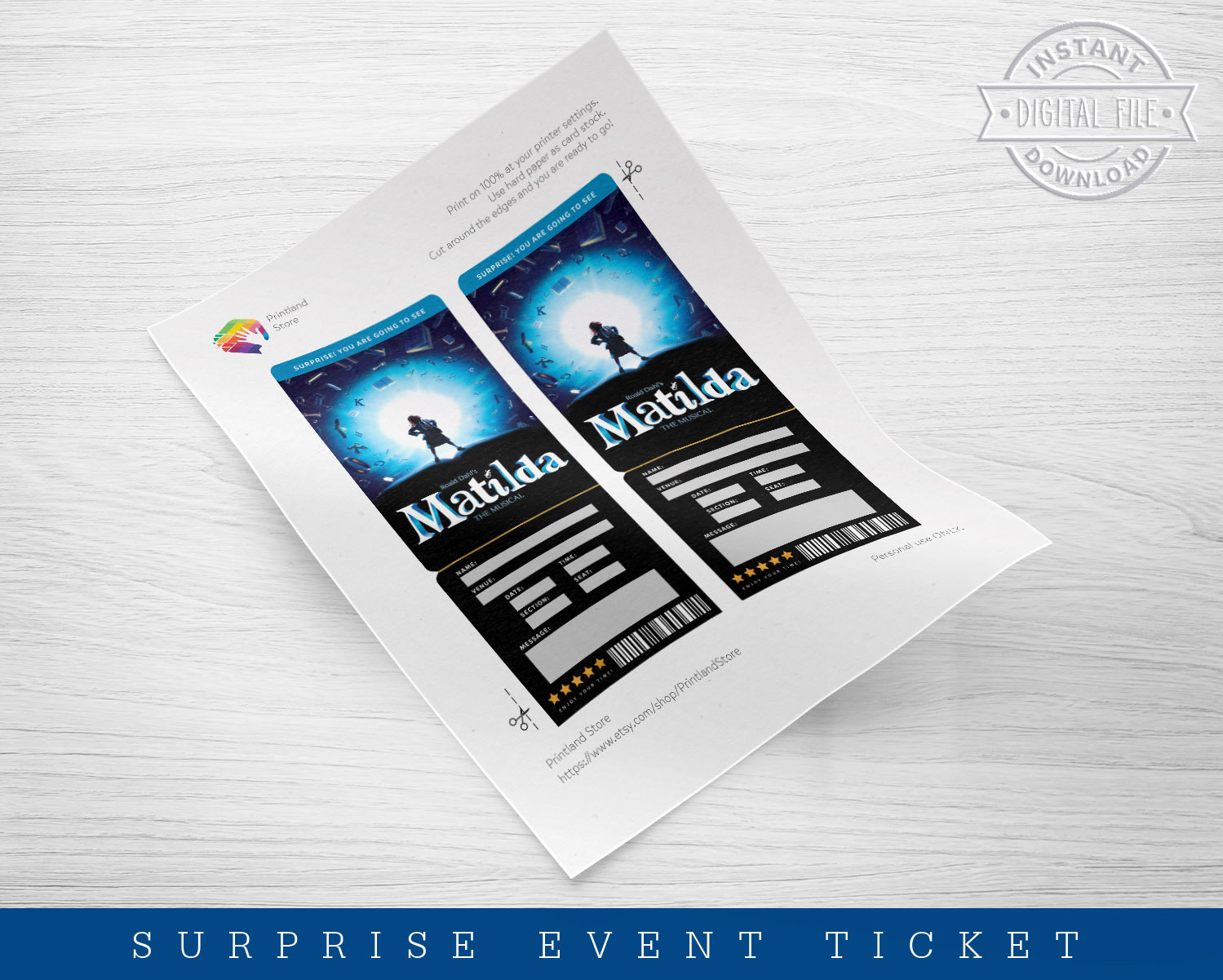 Printable Matilda Broadway Surprise Ticket︱musical Theatre Ticket︱event ...