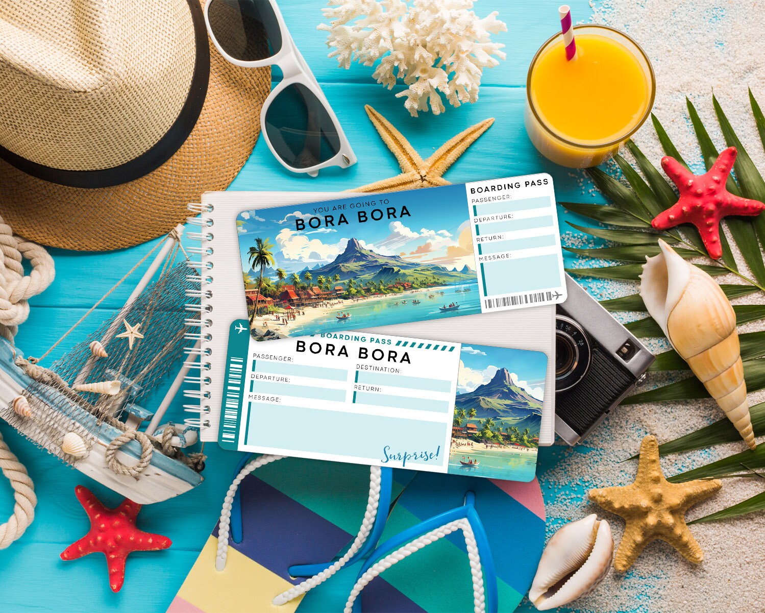 Digital BORA BORA Surprise Trip Gift Ticket, Vacation Printable ...