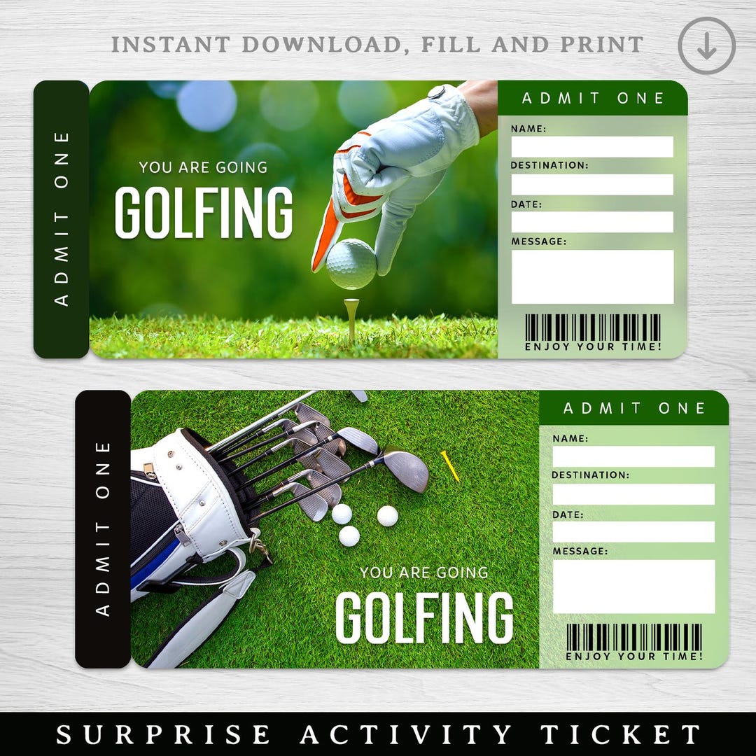 Printable Golf Trip Surprise Ticket︱golf Lessons Voucher︱experience ...