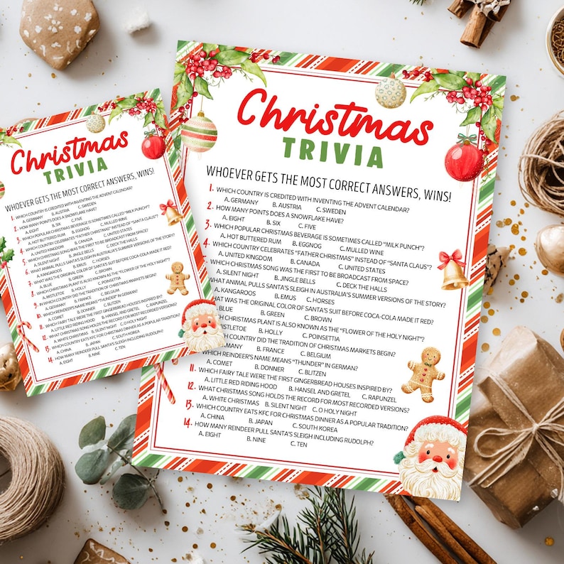 Printable Christmas Trivia Game | Holiday Trivia Game | Xmas Party Game ...