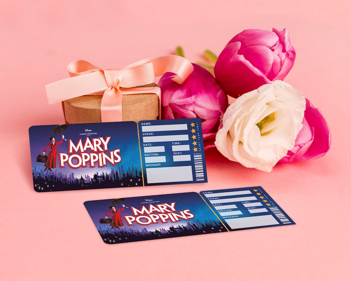 Printable Mary Poppins Broadway Surprise Ticket, Musical Collectible Theater Ticket Editable ...