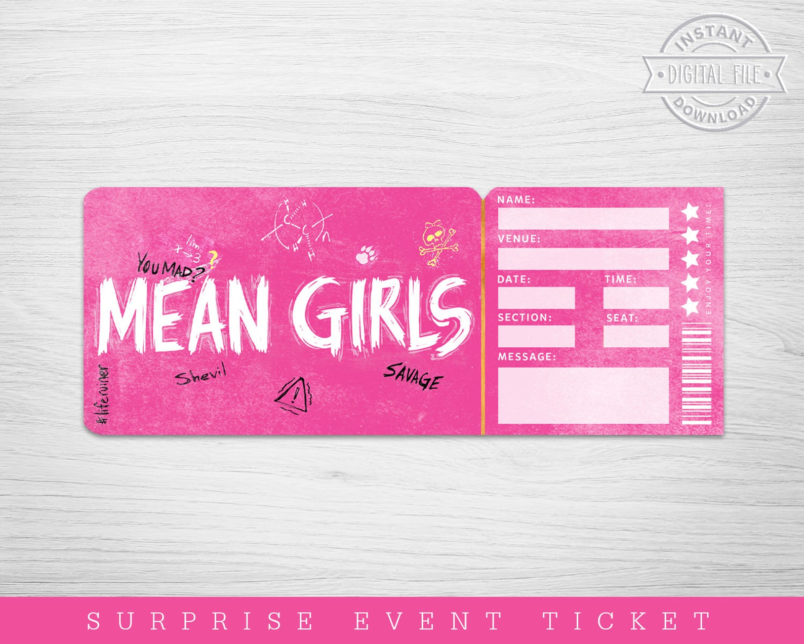 Printable Mean Girls Broadway Surprise Ticket︱musical Theatre Ticket ...
